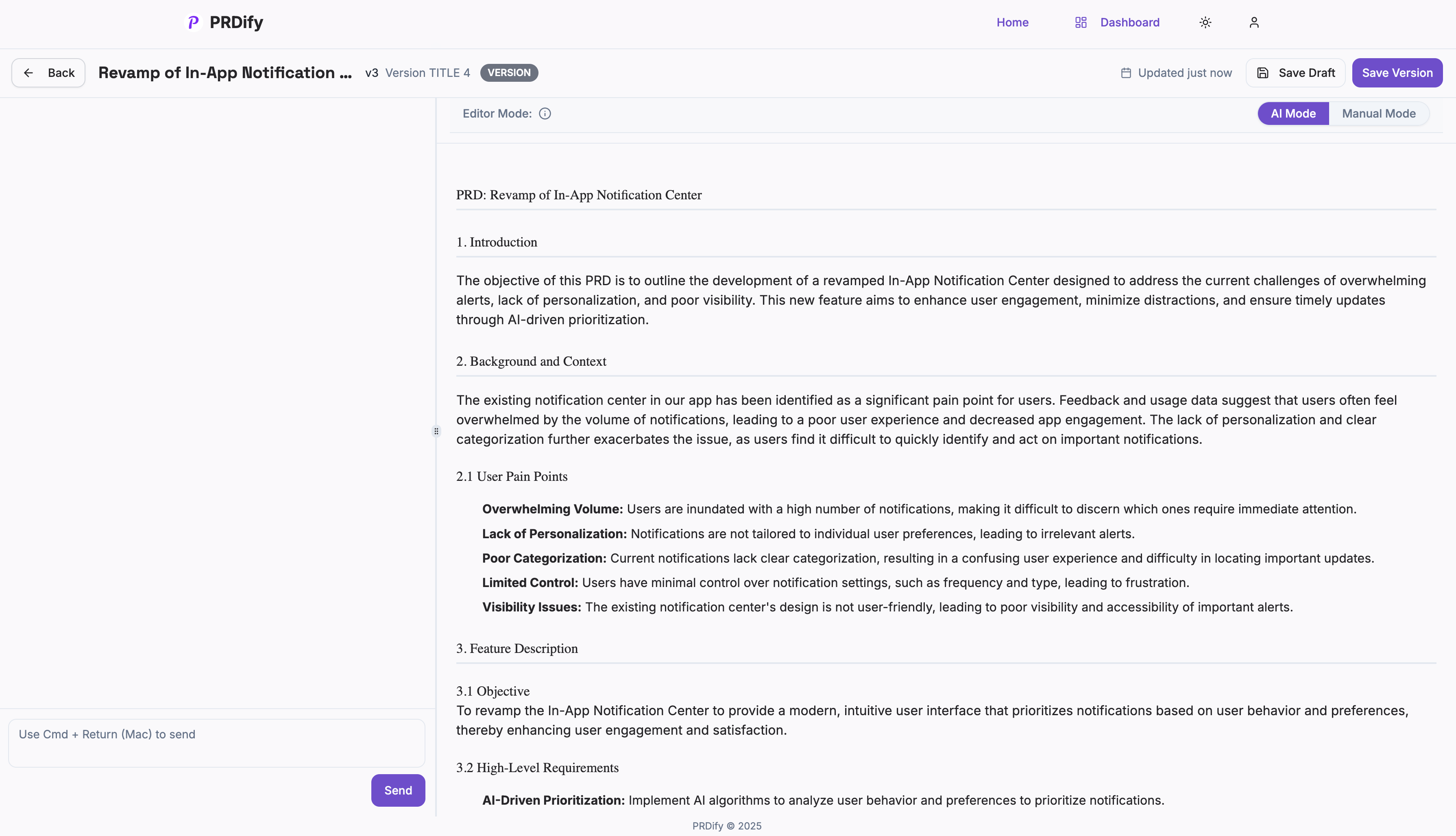 PRDify – AI-Powered PRDs, AI Wireframing, AI Product Research & Version Control Tool