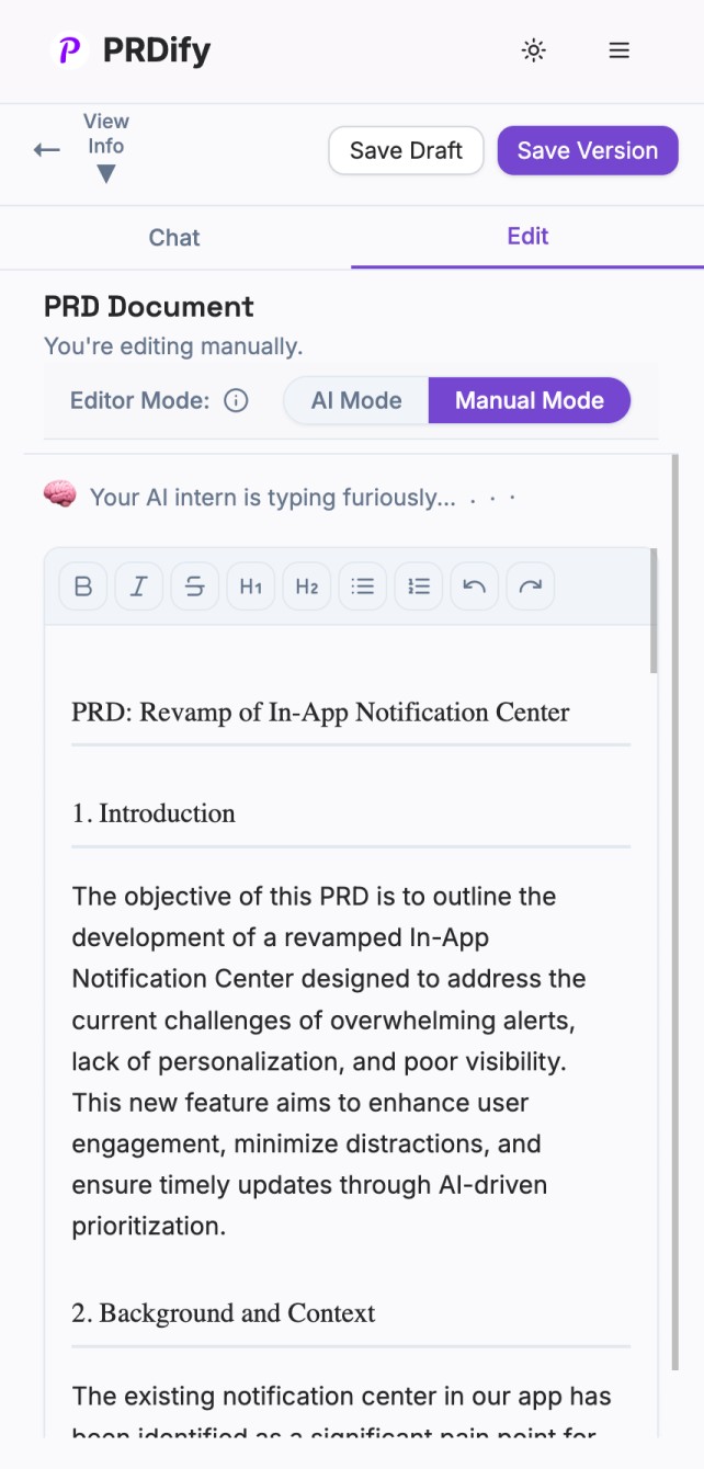 PRDify – AI-Powered PRDs, AI Wireframing, AI Product Research & Version Control Tool